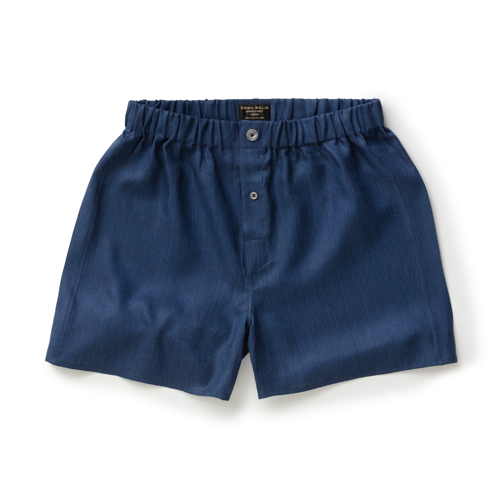 Indigo Herringbone Linen Boxer Shorts